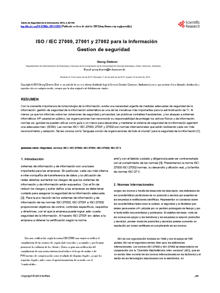 ISOIEC 27000 27001 and 27002 For Information Security Management - En.es | PDF | La seguridad ...