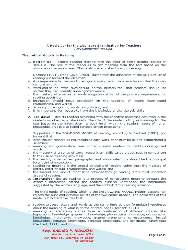 (Developmental Reading) : Atty. Rached P. Rondina | PDF | Reading Comprehension | Perception