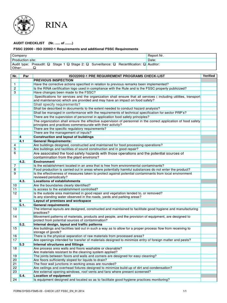 FSSC 22000 Audit Checklist Overview | PDF | Hygiene | Food Safety