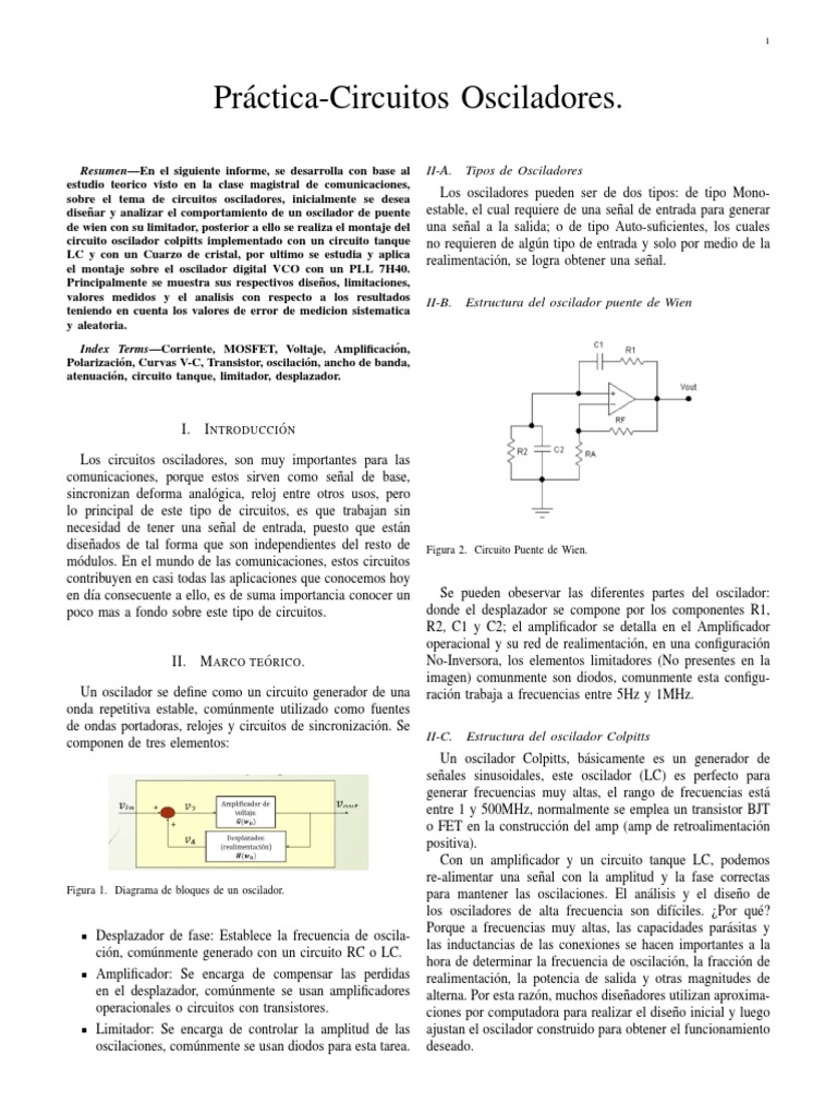 Circuitos Osciladores | PDF | Transistor | Amplificador operacional