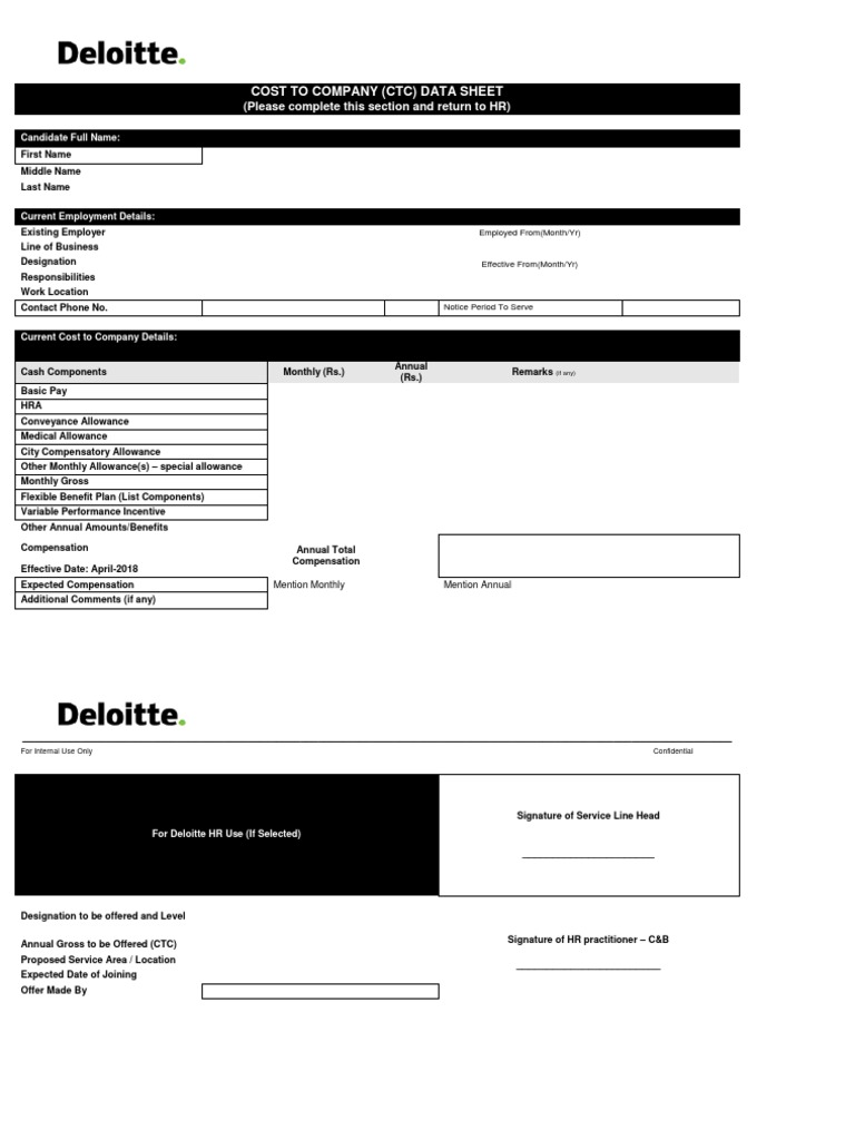 Cost To Company (CTC) Data Sheet: (Please Complete This Section and ...