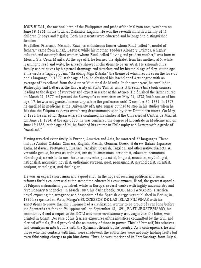 Jose Rizal: Life and Legacy | PDF | Classics