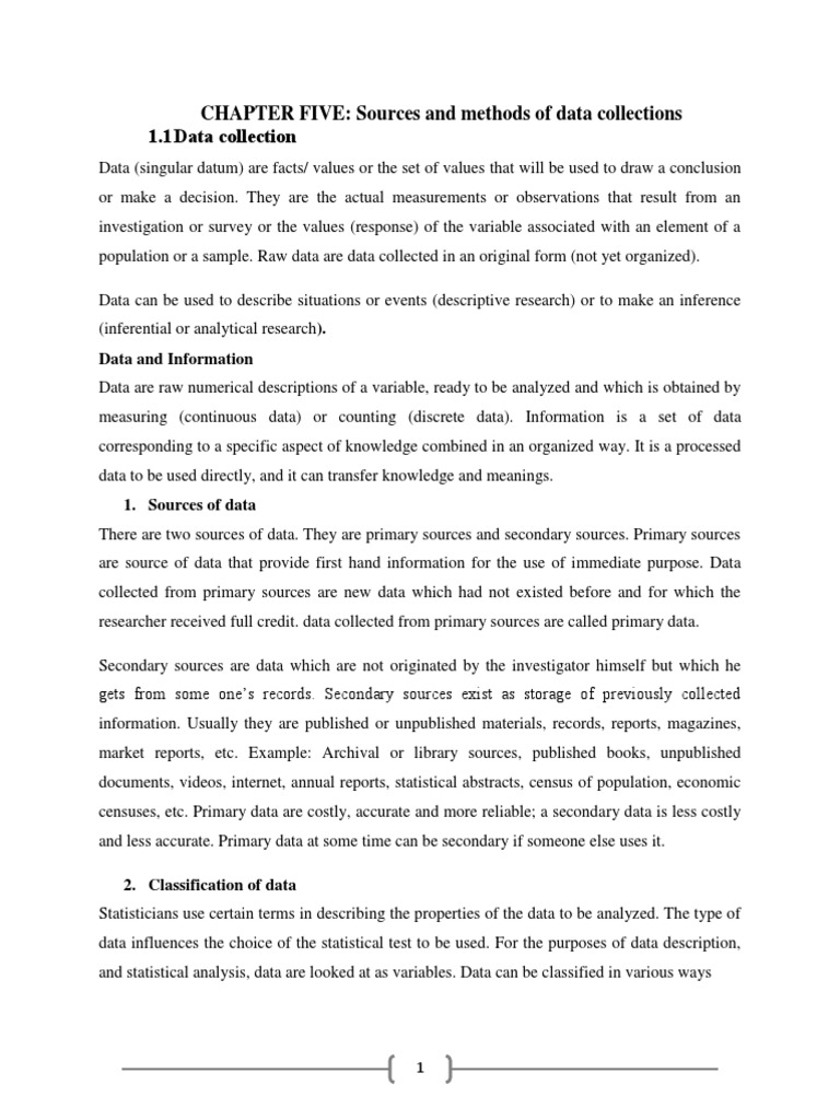 CHAPTER FIVE: Sources and Methods of Data Collections 1.1 Data Collection | PDF | Categorical ...