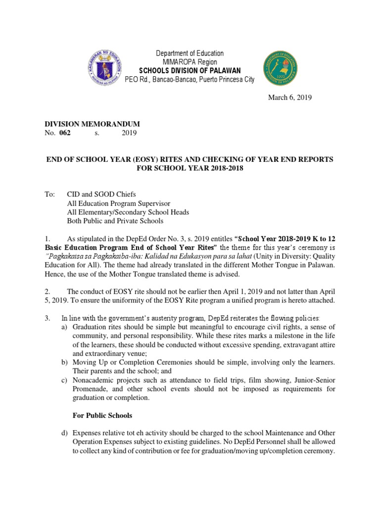 DepEd Memo For Graduation | Download Free PDF | Learning