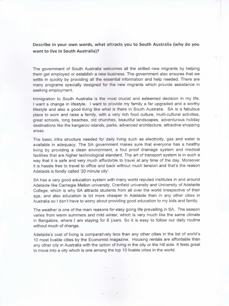 Sample Commitment To South Australia (In 500 Characters) | PDF | South ...