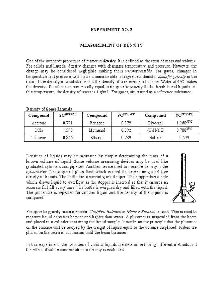 Measure Density of Liquids | PDF | Weighing Scale | Density