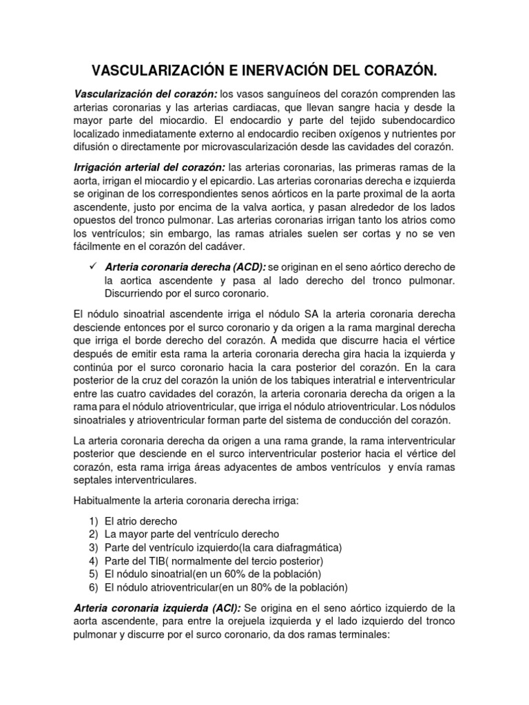 Vascularización e Inervación Del Corazón | PDF | Corazón | Angiología