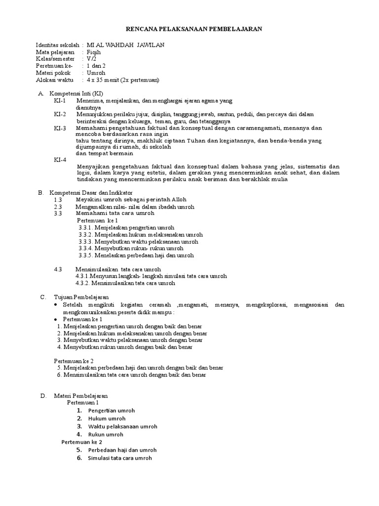 RPP Fiqih Kelas 5: Pembelajaran Umroh | PDF