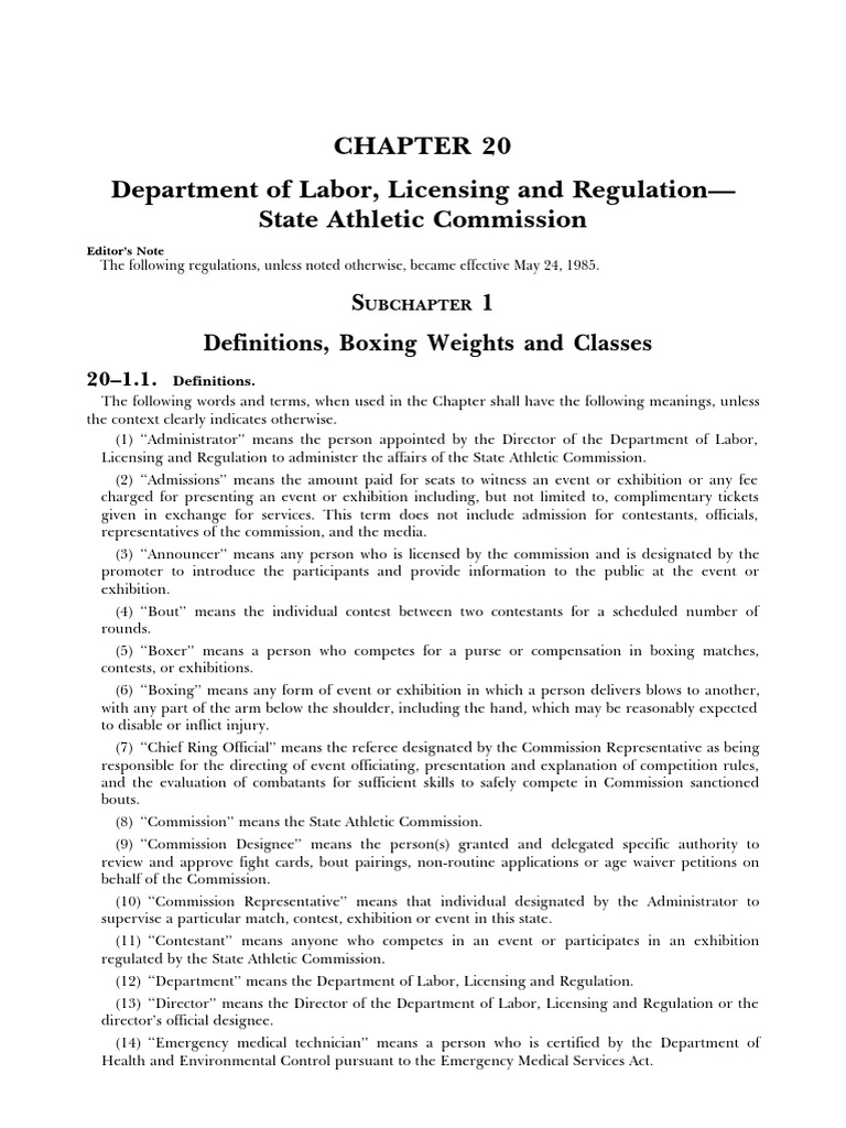 Athletic Commision Regulations | PDF | Combat Sports | Middleweight