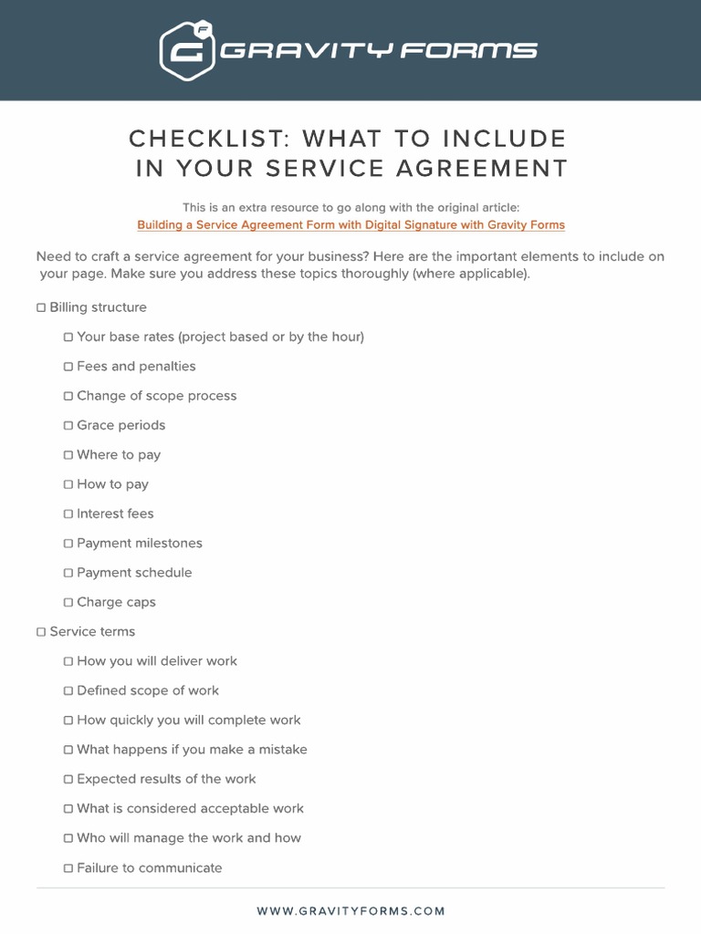 Checklist What To Include in Your Service Agreement | PDF