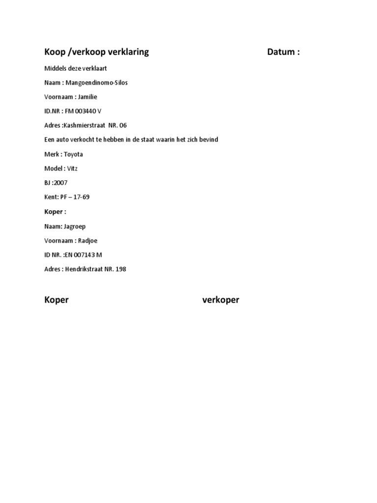 Verkoop Verklaring1 1 | PDF