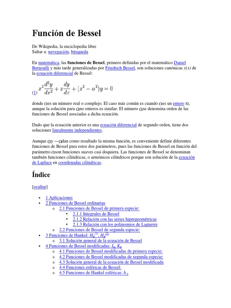 Funciones Bessel | PDF | Relación de recurrencia | Ecuaciones