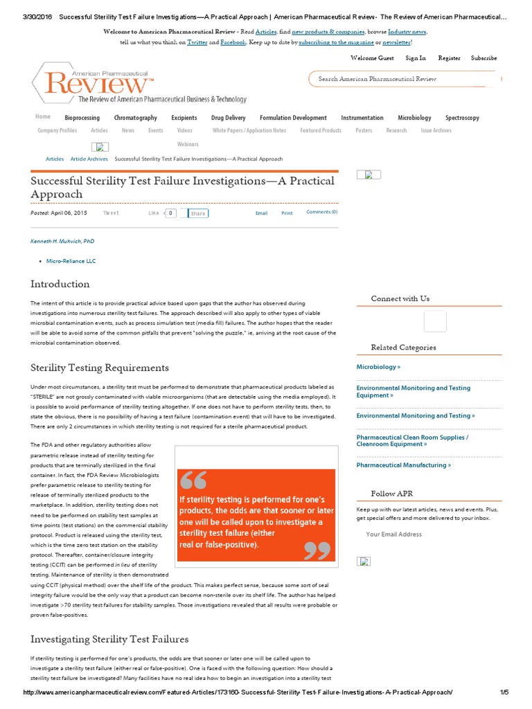 Successful Sterility Test Failure Investigations-A Practical Approach ...