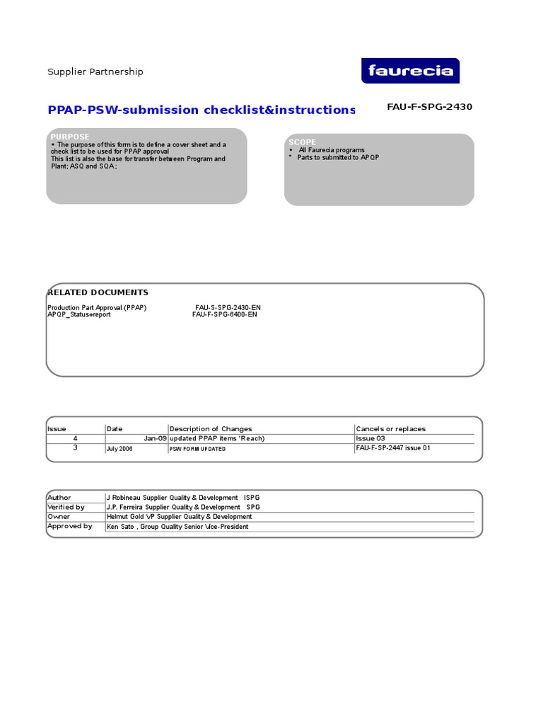 2 - 685 - PPAP PSW Submission+checklist - instructions+FAU F SPG 2430 ...