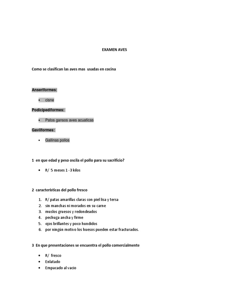 Examen Aves | PDF | Pollo | Carne