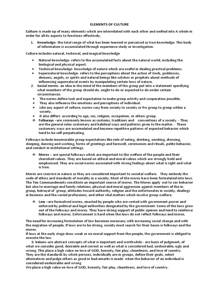 Elements of Culture | PDF | Value (Ethics) | Knowledge