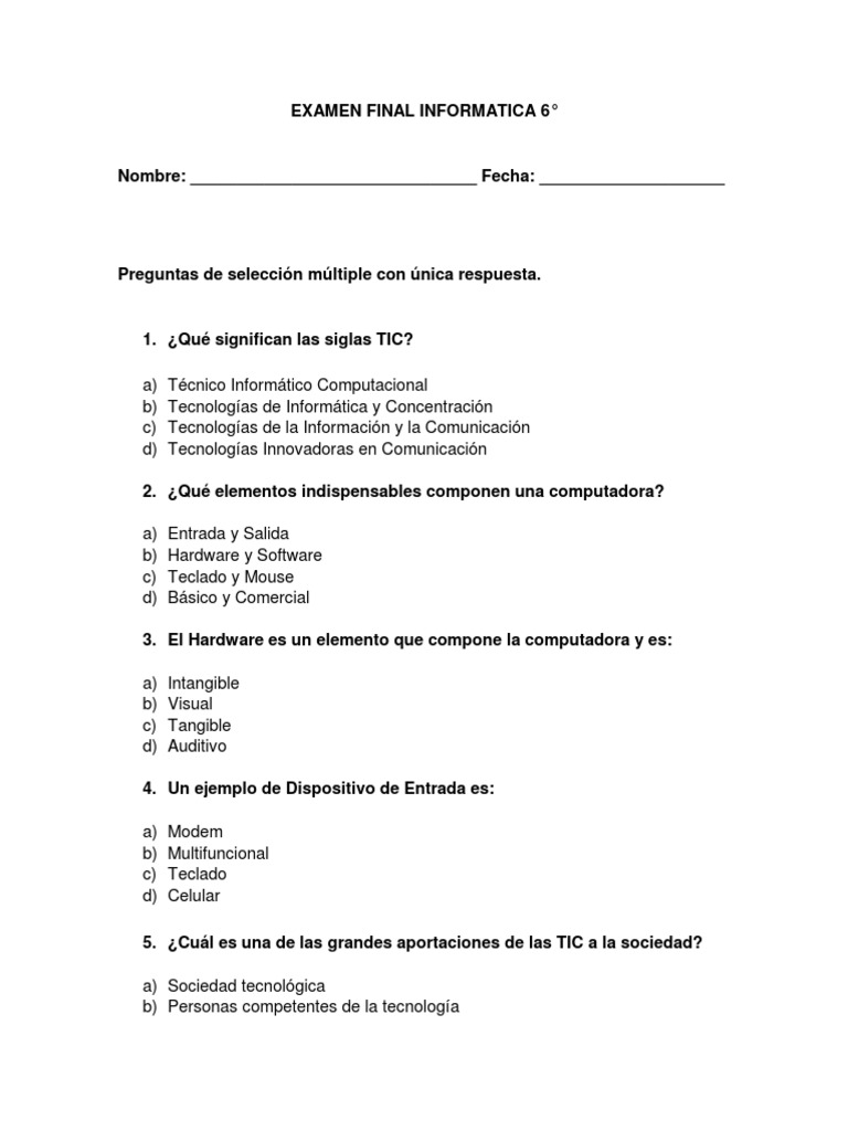 Examen Final Informatica 6 | PDF | Red de computadoras | Tecnología de ...