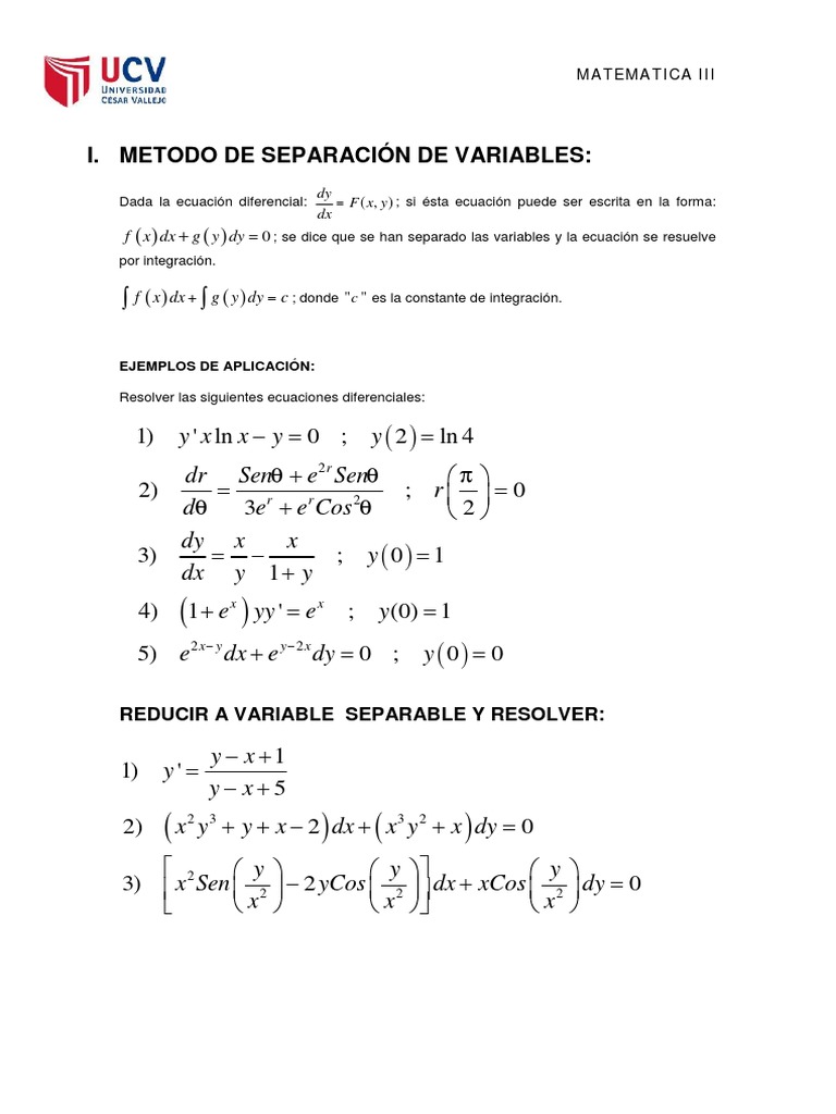 Ecuaciones Diferenciales de Variable Separable | PDF | Ecuaciones ...