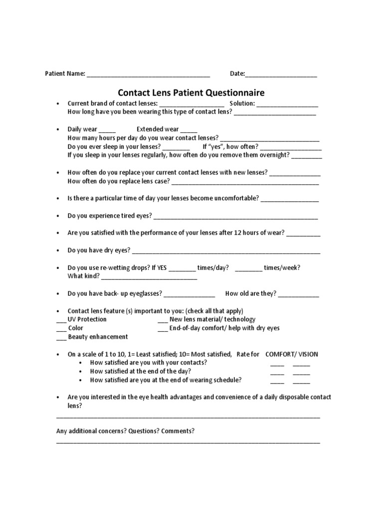 Contact Lens Patient Questionnaire Form | PDF | Career & Growth | Business