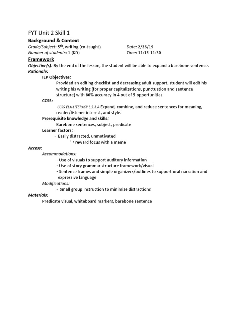 Standard 2 Artifact 2 | PDF | Sentence (Linguistics) | Learning