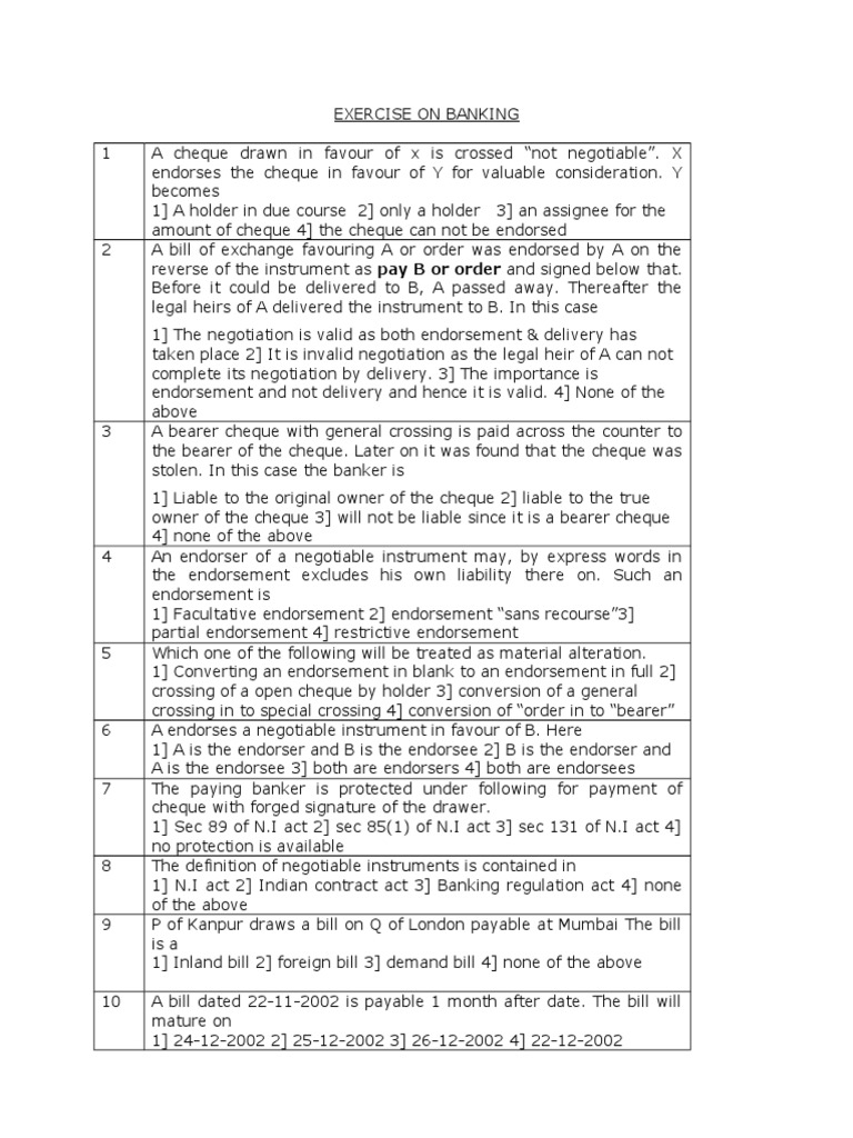 Sample Paper1 | PDF | Negotiable Instrument | Cheque