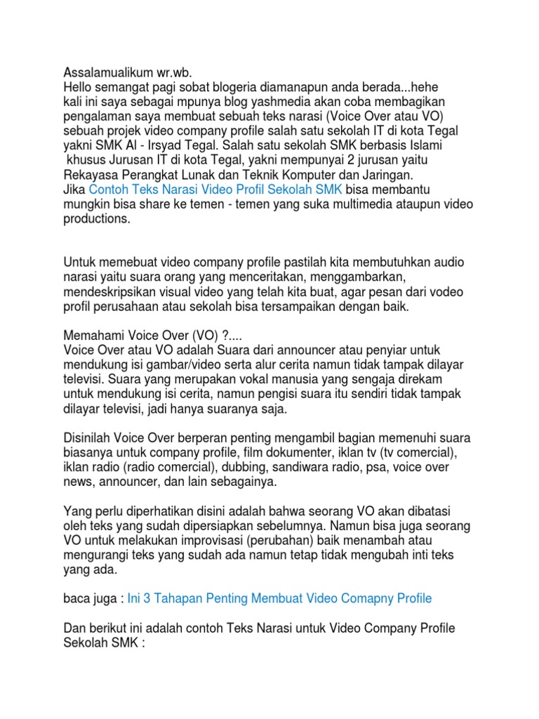 44 Contoh Naskah Voice Over Film Dokumenter