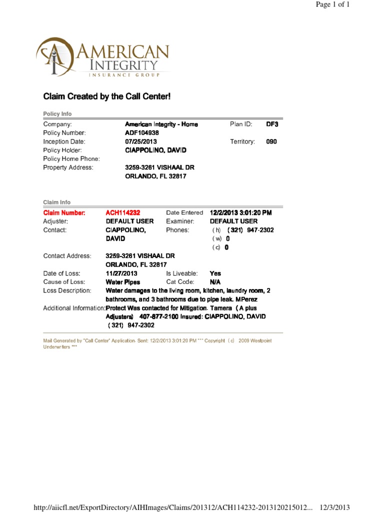 Claim Created by The Call Center! Claim Created by The Call Center ...