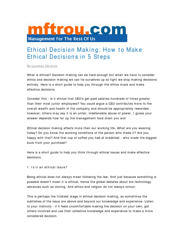 5 Steps to Ethical Decision Making | PDF | Decision Making | Social ...
