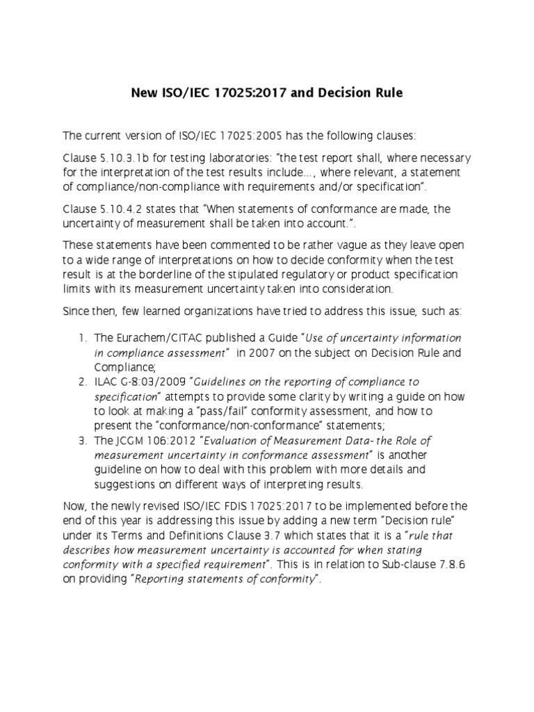 New ISO 17025 and Decision Rule | PDF | Specification (Technical ...
