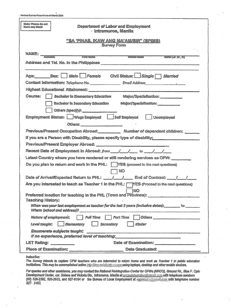 SPIMS Form PDF | PDF