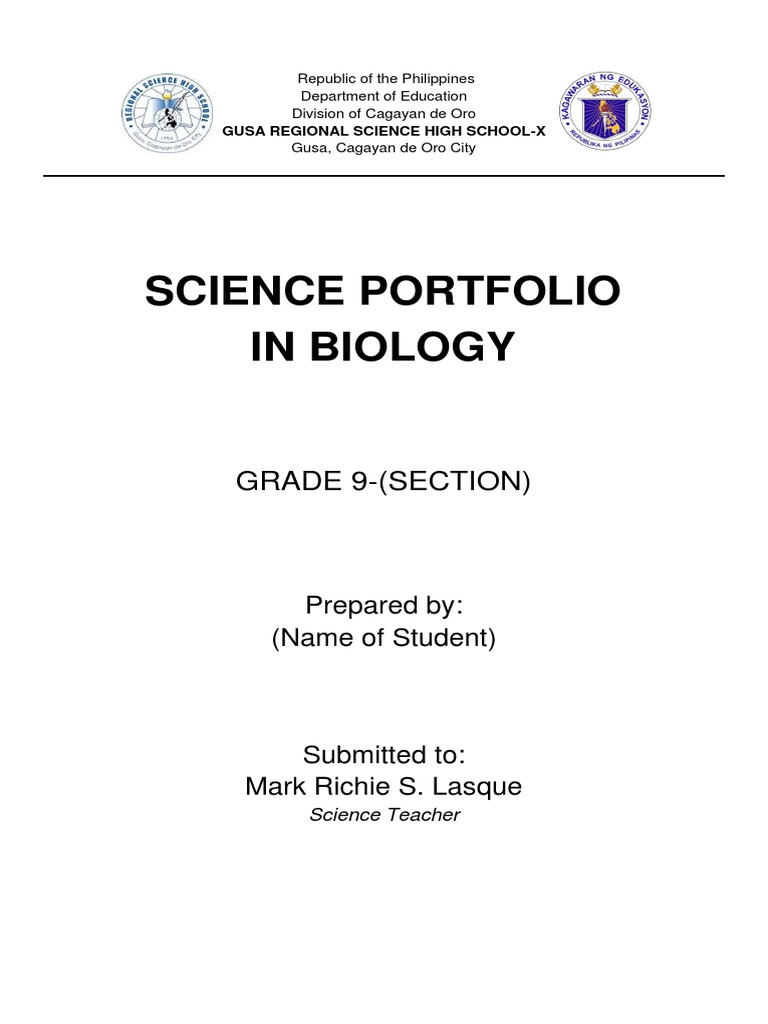 Science Portfolio in Biology: Grade 9 - (Section) | PDF