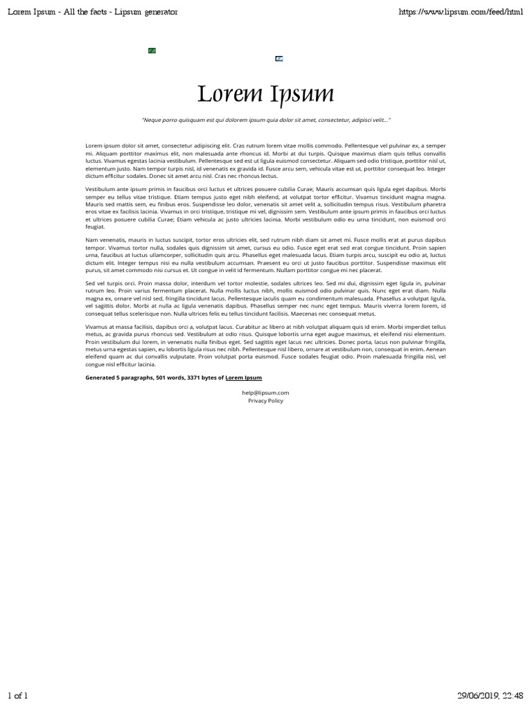 Generated 5 Paragraphs, 501 Words, 3371 Bytes of Lorem Ipsum | PDF