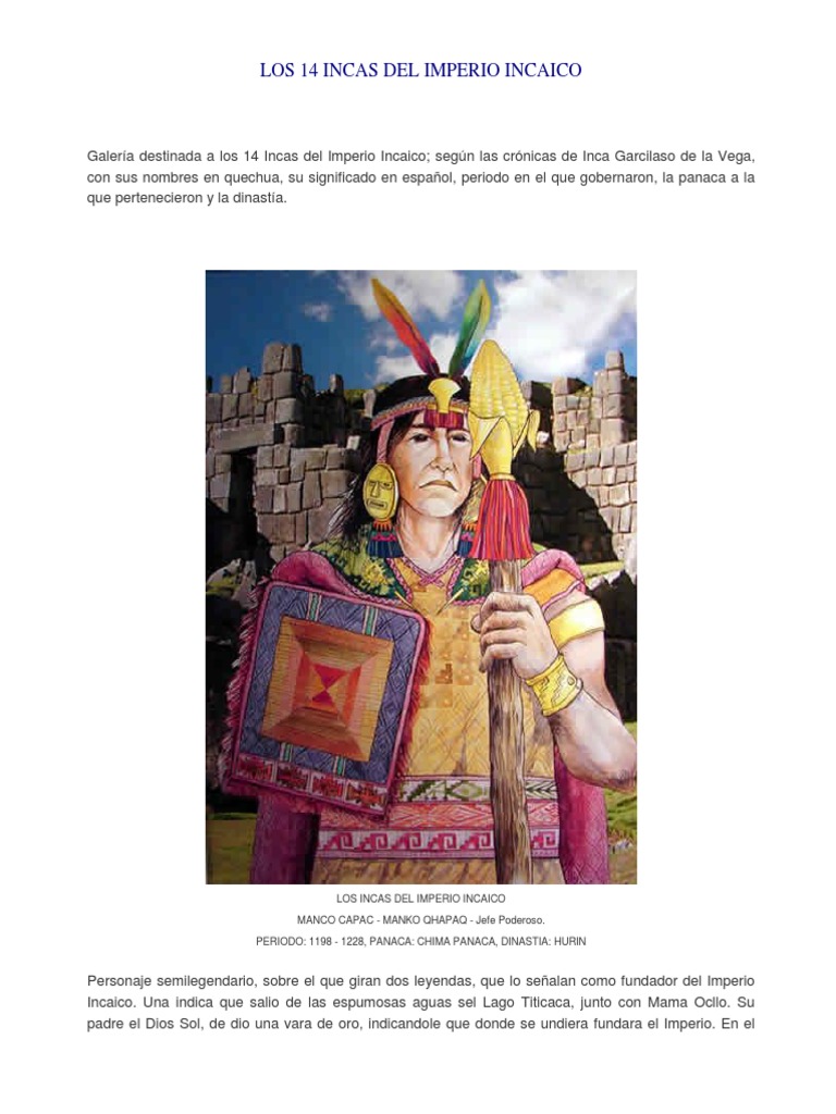 Historia de los 14 Incas | PDF | Imperio Inca | Pueblos Indígenas de ...