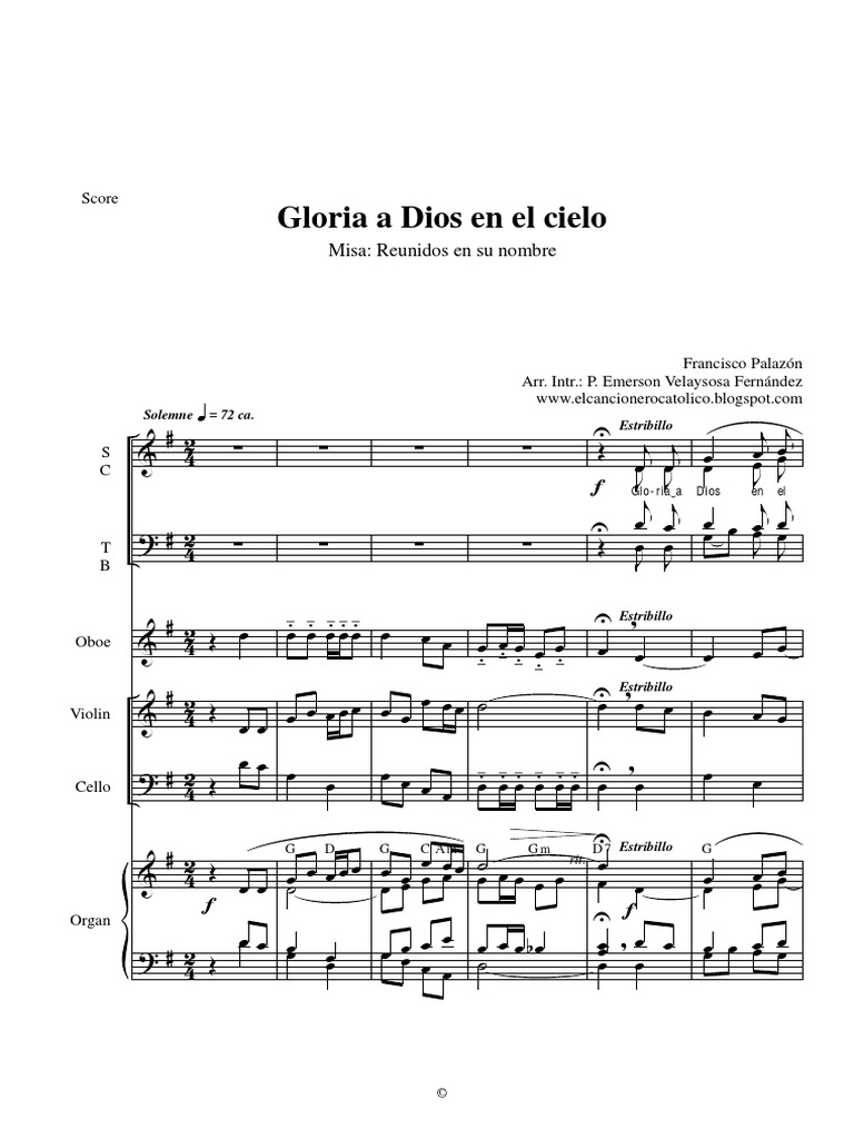 Gloria A Dios en El Cielo (Reunidos en Su Nombre) Francisco Palazon | PDF