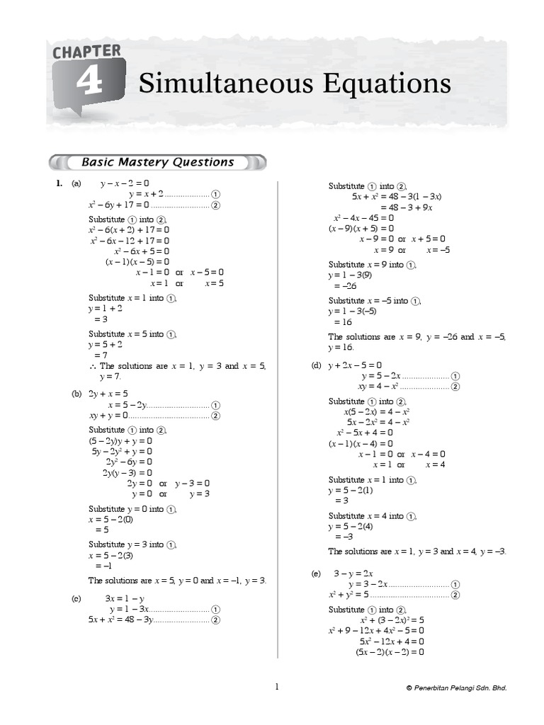 Simultaneous Equations: Additional Mathematics | PDF | Mathematical ...