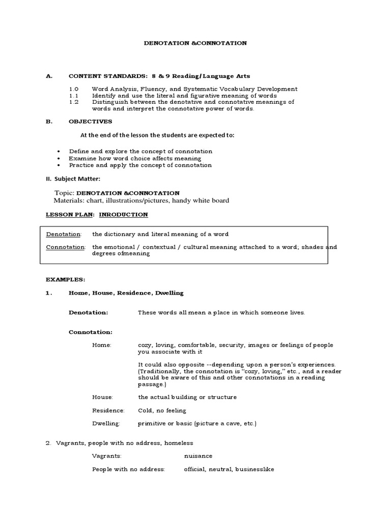 Denotation Connotation Unit 9AB-4 | PDF | Connotation | Word
