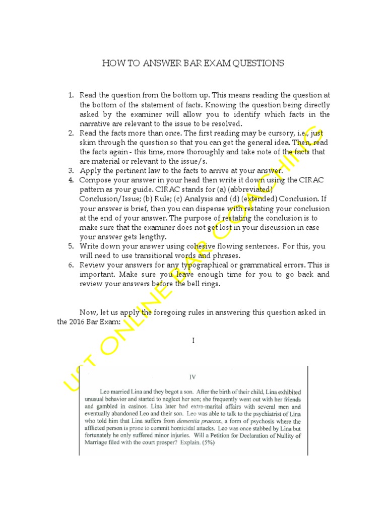 How To Answer Bar Questions | PDF | Question | Burden Of Proof (Law)