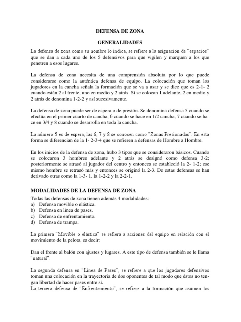 Tipos y Estrategias de Defensa en Baloncesto | PDF | Defensor ...