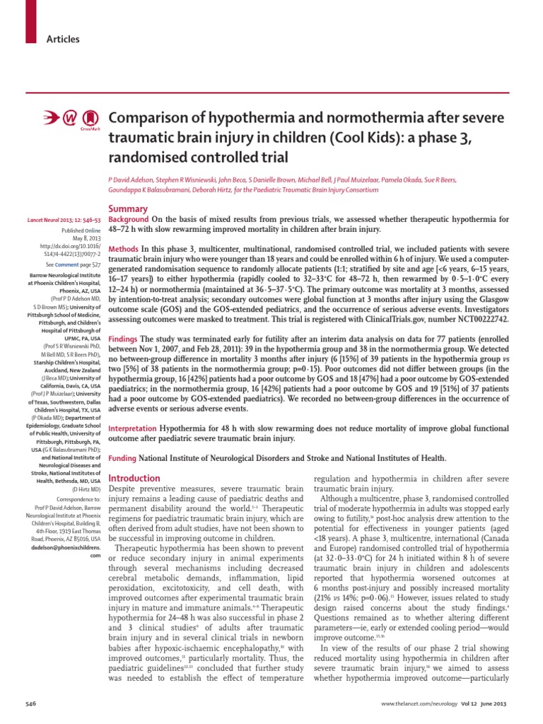 Comparison of Hypothermia and Normothermia After Severe Traumatic Brain ...