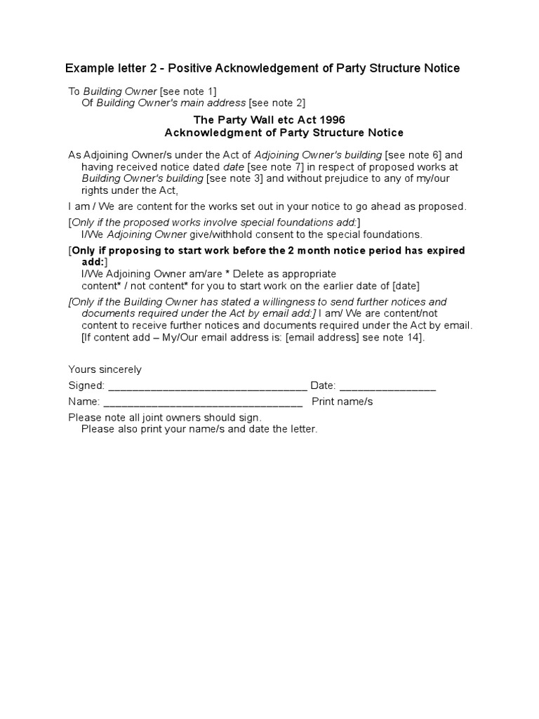 Example Letter 2 - Positive Acknowledgment of Party Structure Notice ...