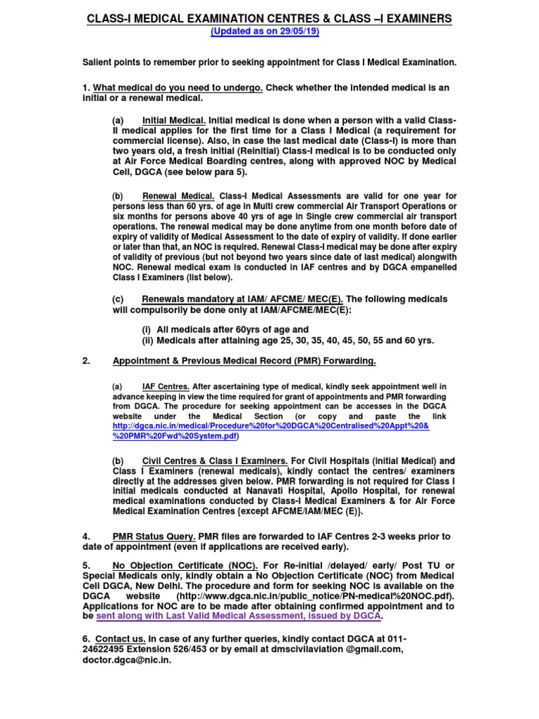 Class 1 Medical Exam Details | PDF