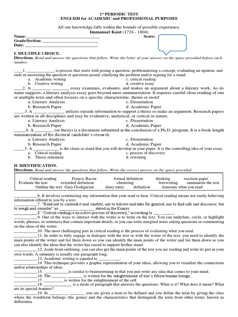 Eapp (Exam) | PDF | Thesis | Essays