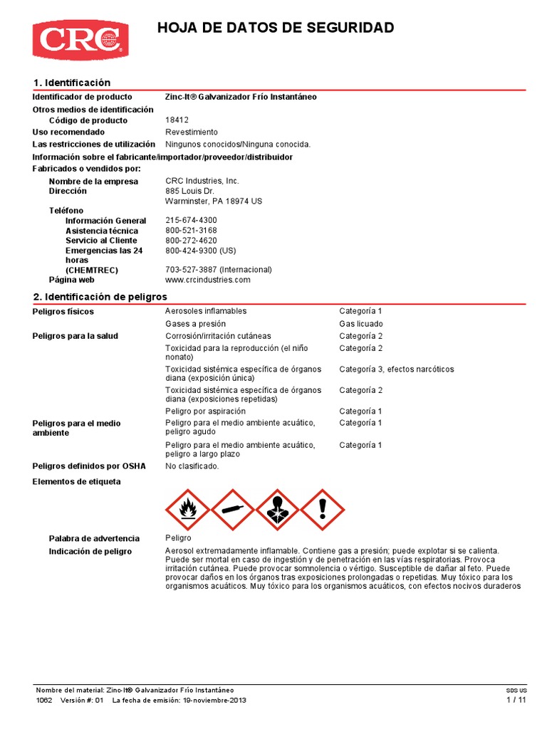 Msds Zinc It | PDF | Flúor | Agua