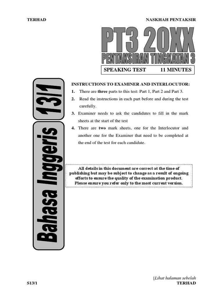S2 PT3 Speaking Sample Test Examiner Booklet | PDF | Learning | Cognition S2 PT3 Speaking Sample Test Examiner Booklet | PDF | Learning | Cognition