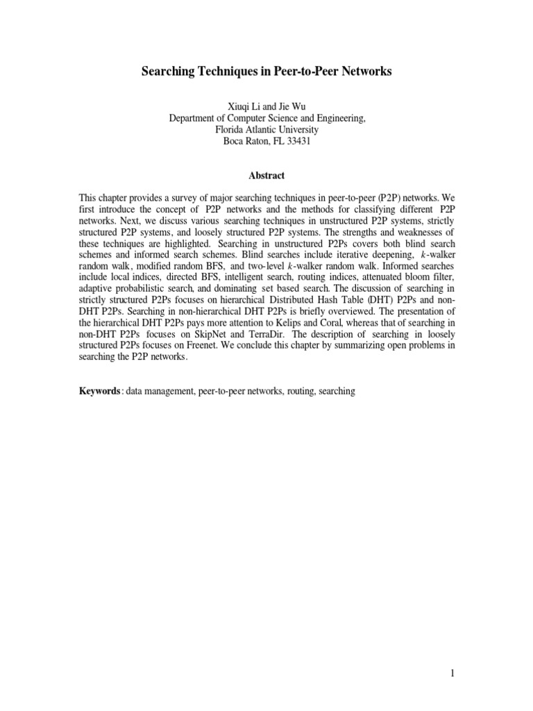 Searching Techniques in Peer-to-Peer Networks | PDF | Peer To Peer | Search Engine Indexing