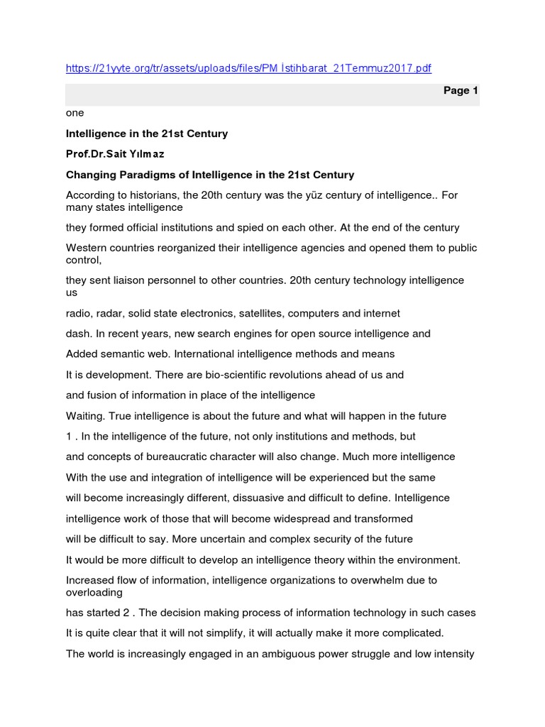 Future of Intelligence in the 21st Century | PDF | Espionage ...