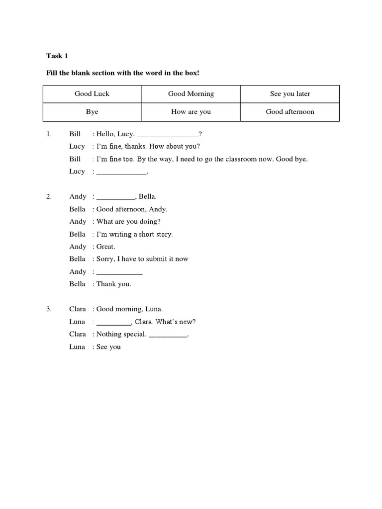 Task 1 Fill The Blank Section With The Word in The Box! | PDF