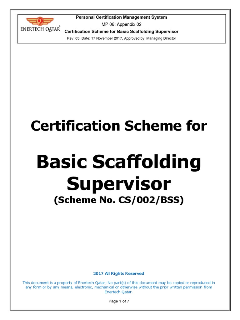 714 92 Certification Scheme For Basic Scaffolding Supervisor Rev 02 PDF ...