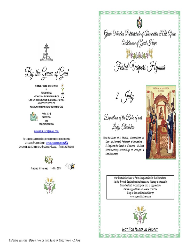 Festal Vespers: Theotokos' Robe | PDF | Eastern Orthodox Church ...