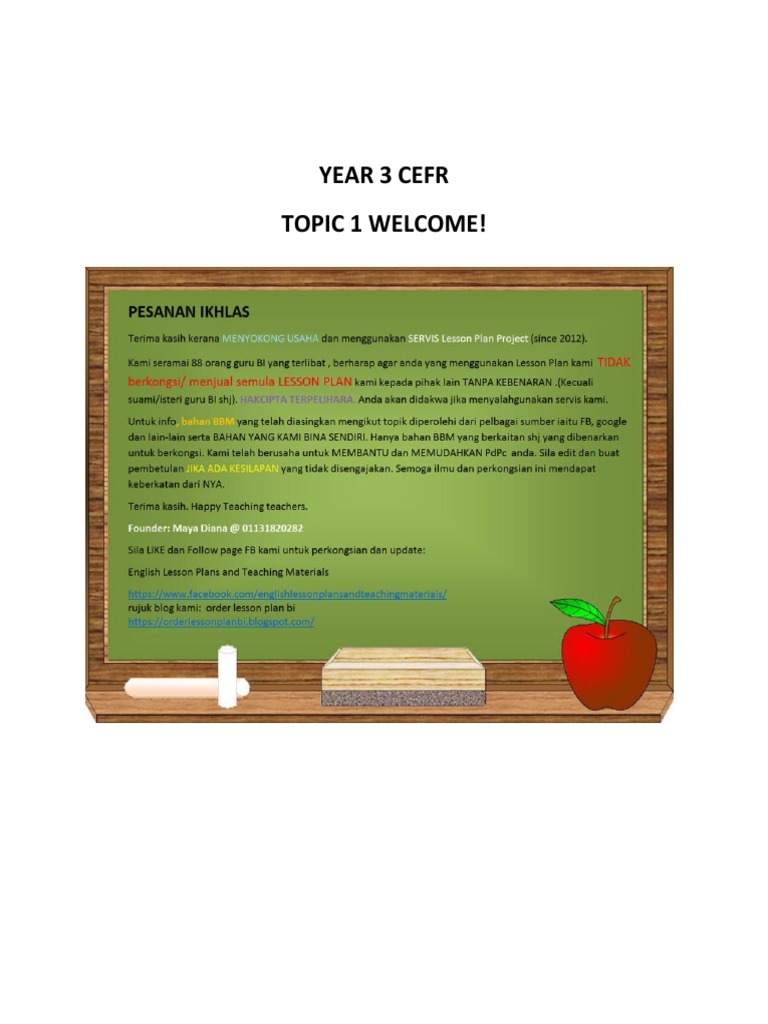 Year 3 Cefr Week 1 Pdf Lesson Plan Communication